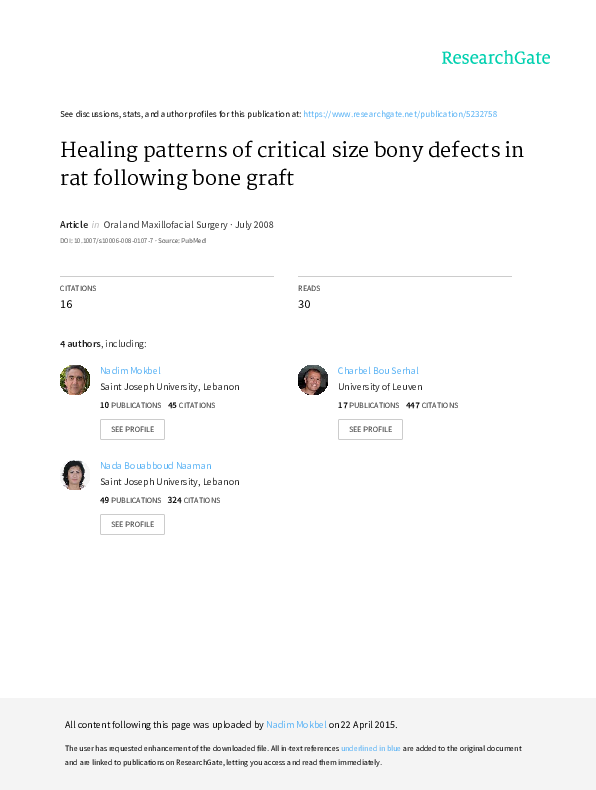 (PDF) Healing patterns of critical size bony defects in rat following ...