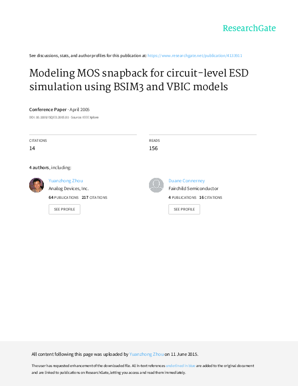 Pdf Modeling Mos Snapback For Circuit Level Esd Simulation Using
