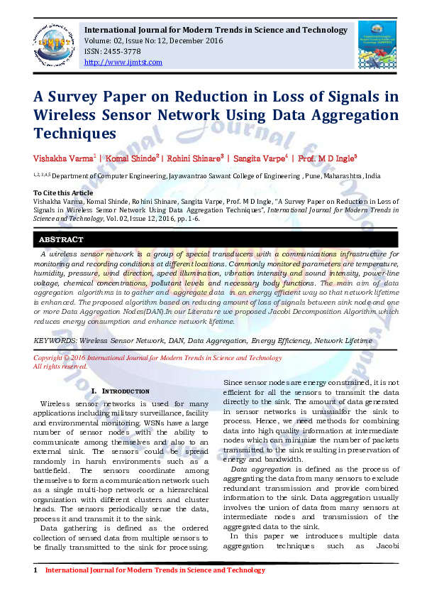 (PDF) A Survey Paper on Reduction in Loss of Signals in Wireless Sensor ...