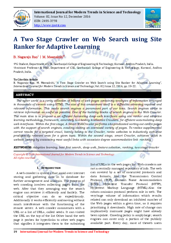 (PDF) A Two Stage Crawler on Web Search using Site Ranker for Adaptive ...