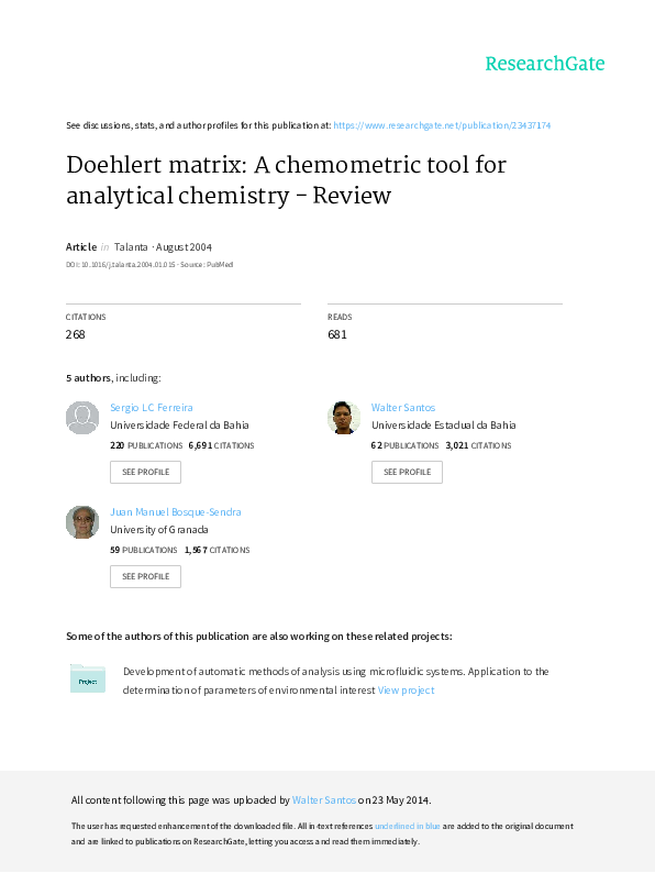 (PDF) Doehlert matrix: a chemometric tool for analytical chemistry—review