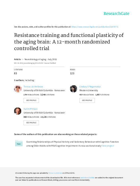(PDF) Resistance training and functional plasticity of the aging brain ...