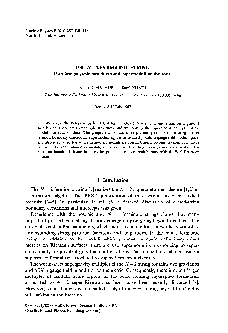 Pdf The N 2 Fermionic String Path Integral Spin Structures And