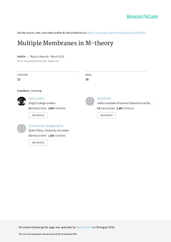 (PDF) Multiple membranes in M-theory