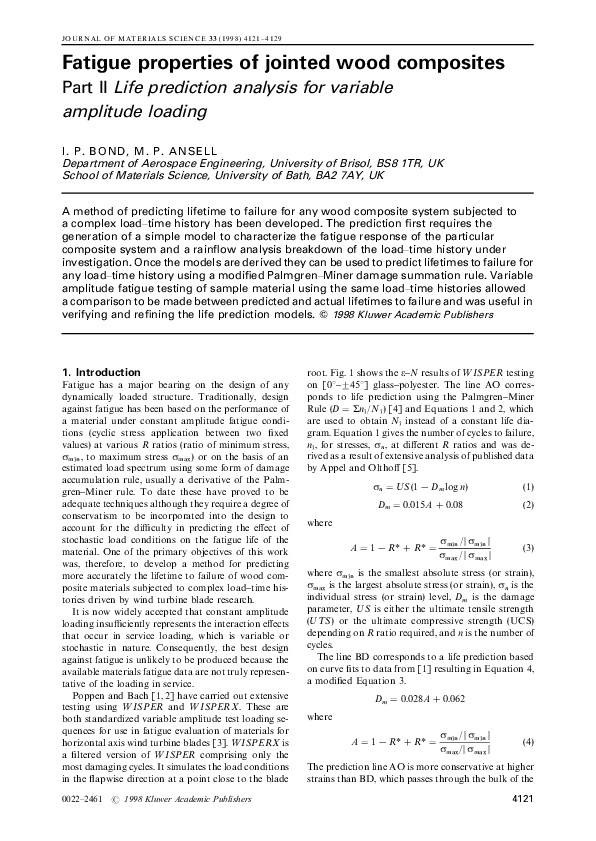 (PDF) Fatigue properties of jointed wood composites Part I Statistical ...