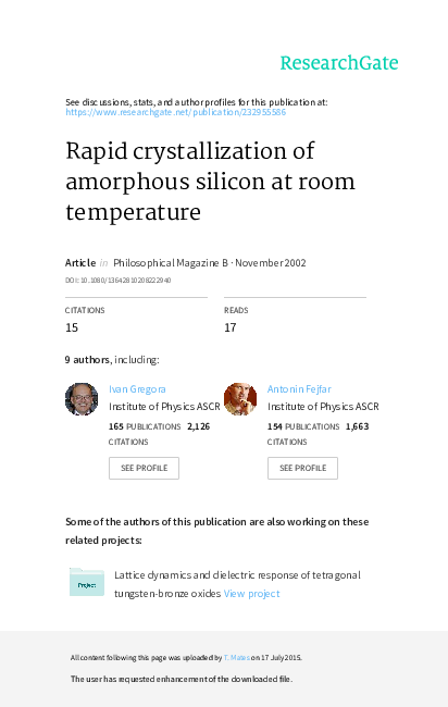 (PDF) Rapid crystallization of amorphous silicon at room temperature