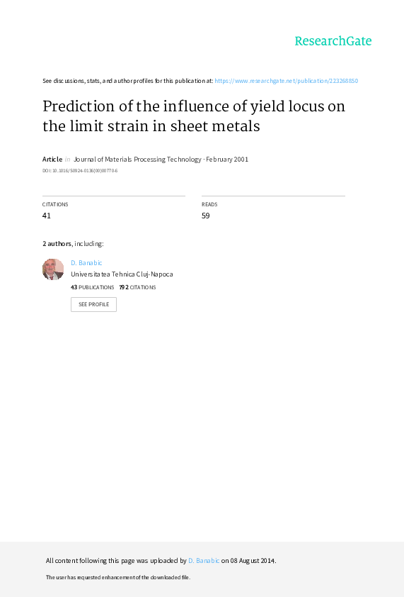 (PDF) Prediction of the influence of yield locus on the limit strains ...