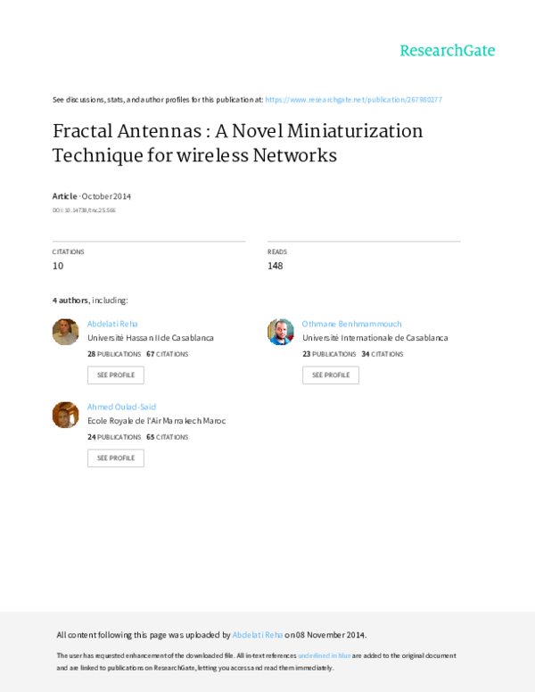 (PDF) Fractal Antennas : A Novel Miniaturization Technique for wireless Networks