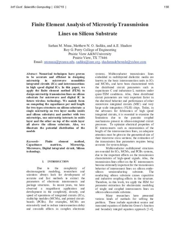 Pdf Finite Element Analysis Of Microstrip Transmission Lines On Silicon Substrate