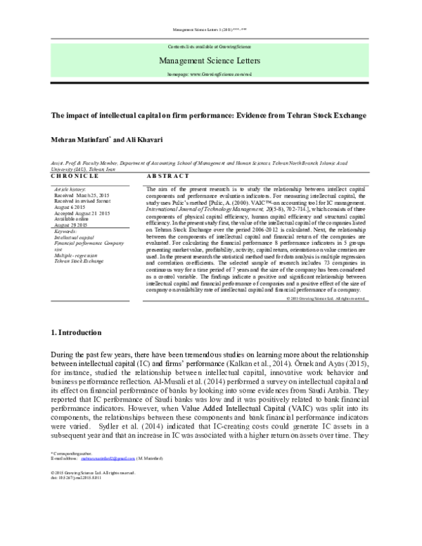 Management Science Letters 5 (2015) ***–*** Management Science Letters The impact of ...