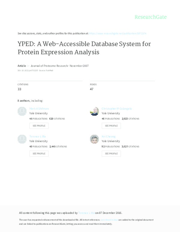 (PDF) YPED: A Web-Accessible Database System for Protein Expression ...