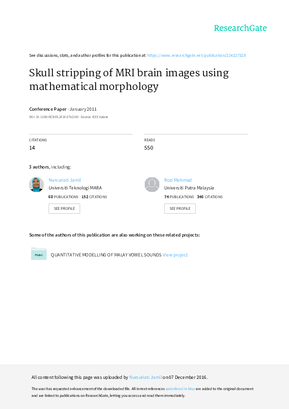 (PDF) Skull stripping of MRI brain images using mathematical morphology