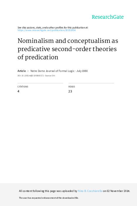 (PDF) Nominalism and conceptualism as predicative second-order theories ...