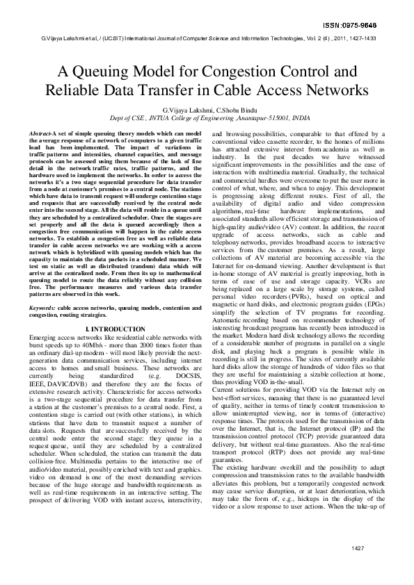 (PDF) A Queuing Model for Congestion Control and Reliable Data Transfer in Cable Access Networks