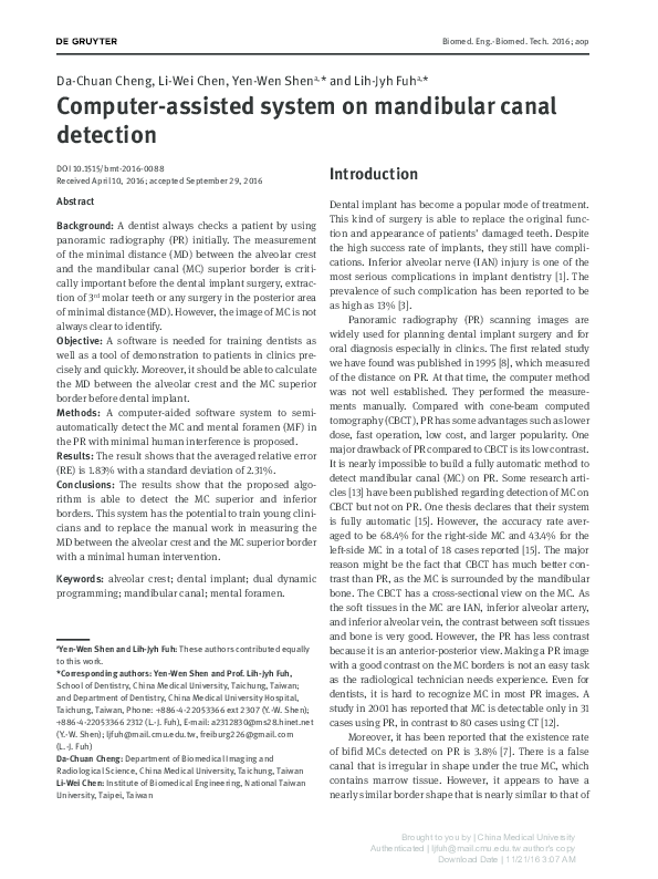 Pdf Computer Assisted System On Mandibular Canal Detection Lih Jyh