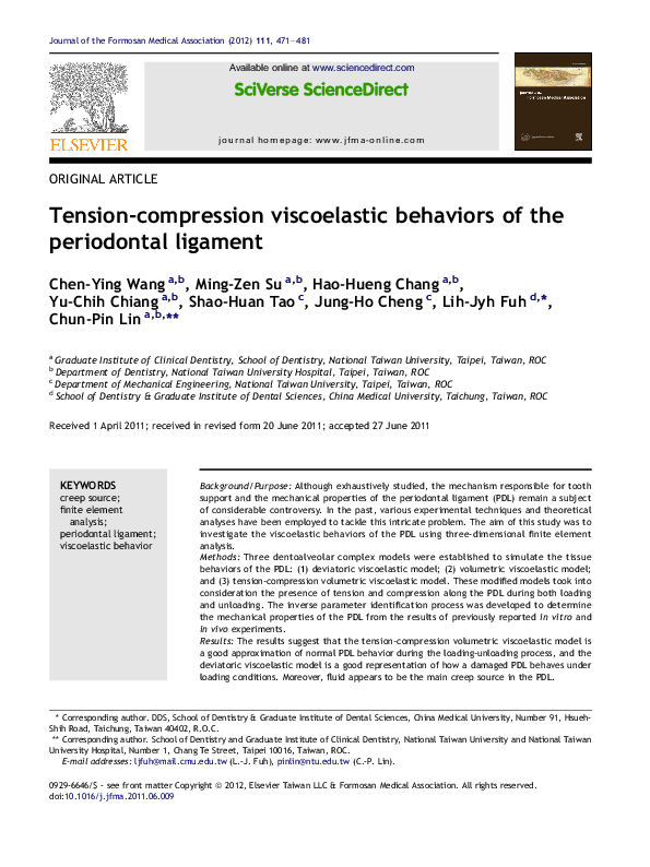 Pdf Tension Compression Viscoelastic Behaviors Of The Periodontal
