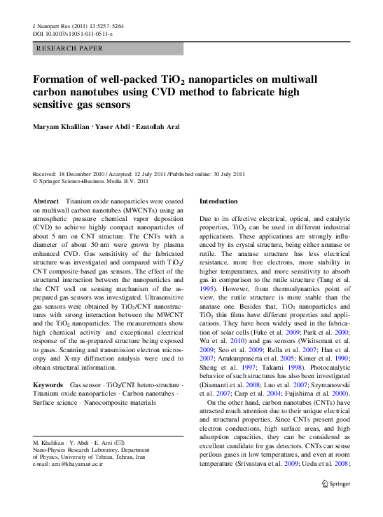 (PDF) Formation of well-packed TiO2 nanoparticles on multiwall carbon ...