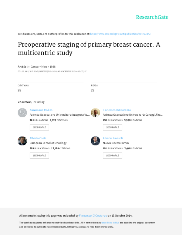 (PDF) Preoperative staging of primary breast cancer.A multicentric study