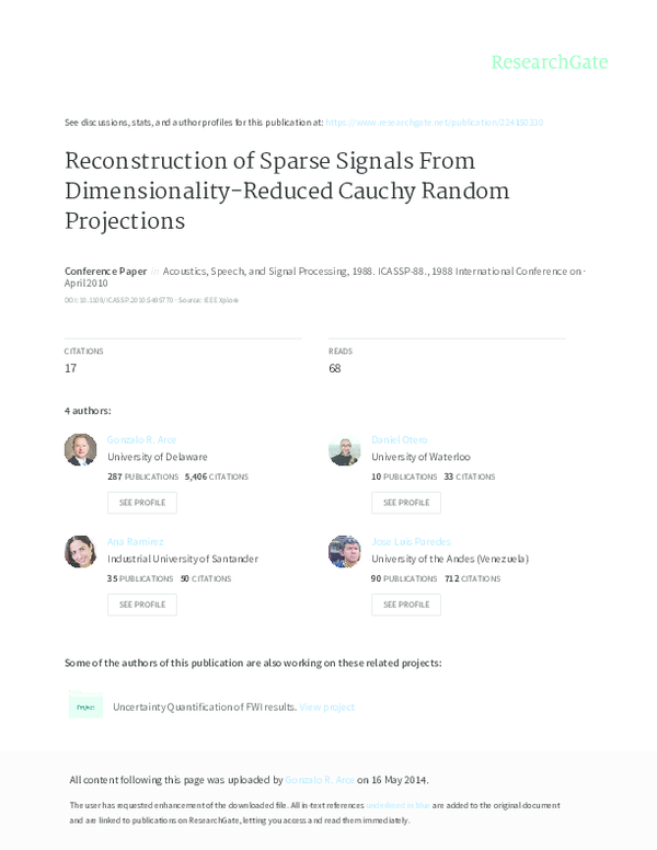 (PDF) Reconstruction of sparse signals from