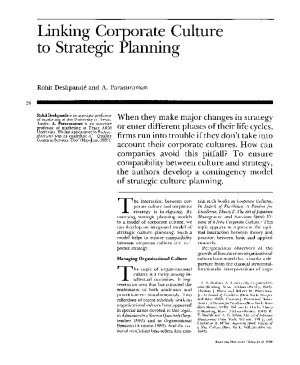 (PDF) Linking corporate culture to strategic planning