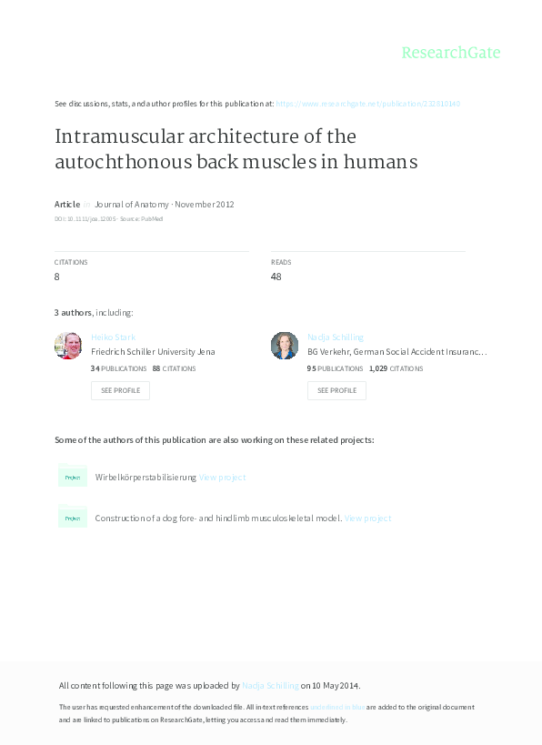 (PDF) Intramuscular architecture of the autochthonous back muscles in ...