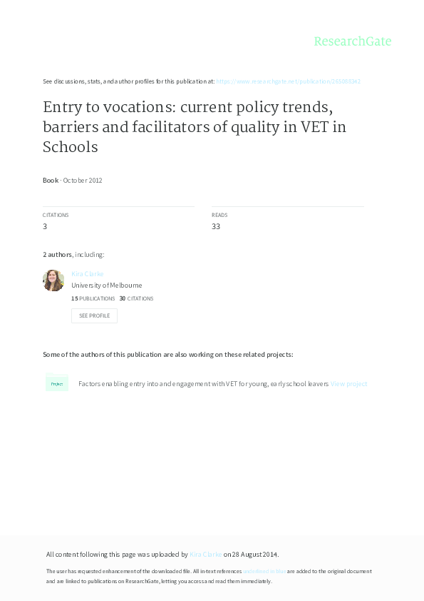 (PDF) Entry to vocations: current policy trends, barriers and ...
