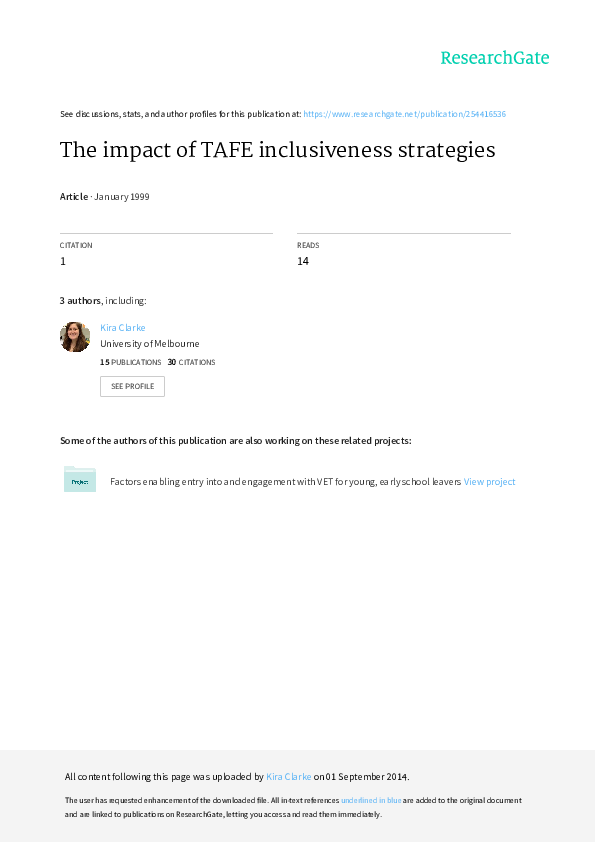 (PDF) Impact of TAFE inclusiveness strategies