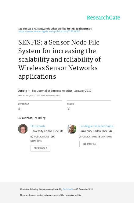 (PDF) SENFIS: a Sensor Node File System for increasing the scalability and reliability of ...