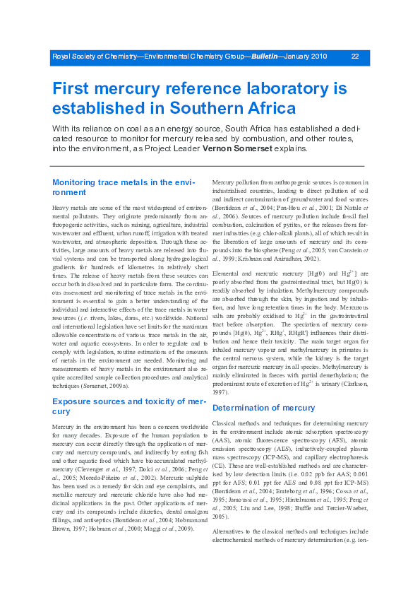 (PDF) First mercury reference laboratory is established in Southern Africa