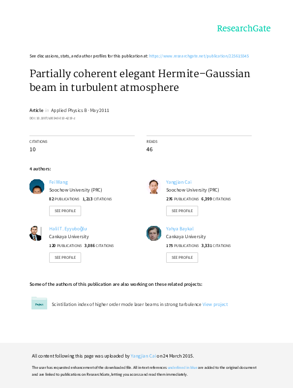 Pdf Partially Coherent Elegant Hermite Gaussian Beams