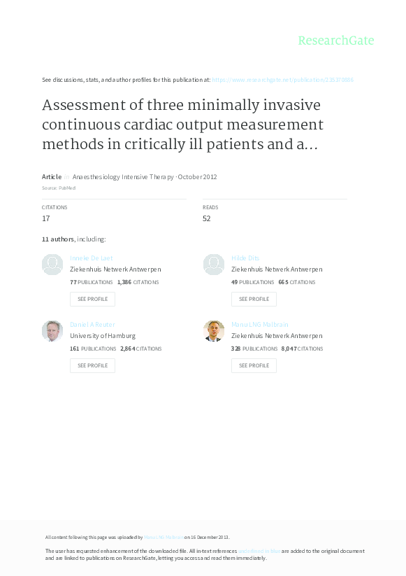 (PDF) Assessment of three minimally invasive continuous cardiac output measurement methods in ...
