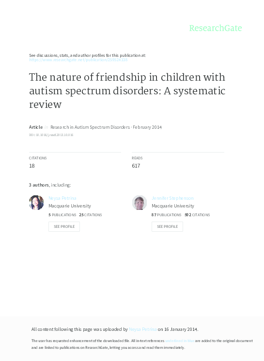 (PDF) The nature of friendship in children with autism spectrum ...