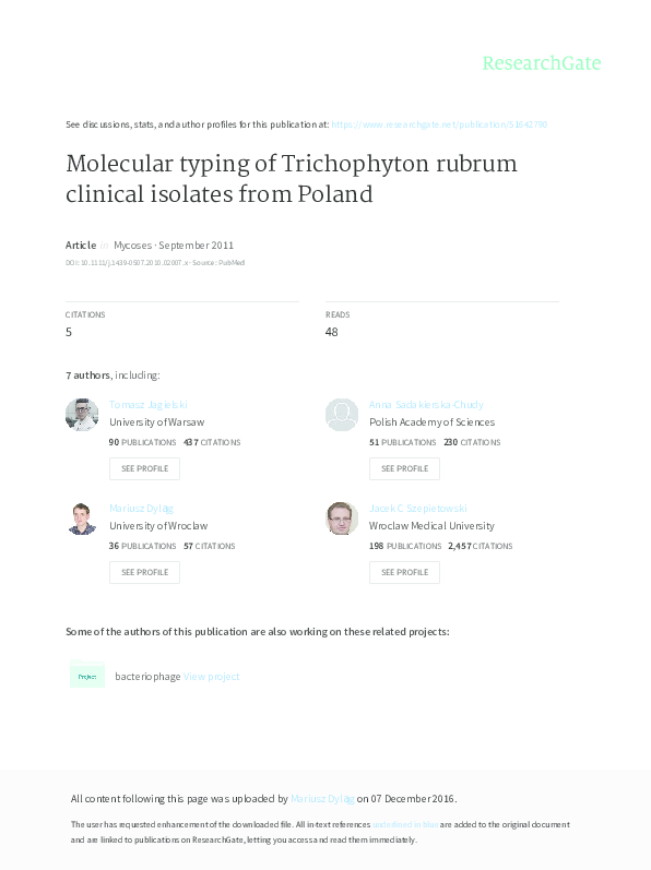 (PDF) Molecular typing of Trichophyton rubrum clinical isolates from Poland
