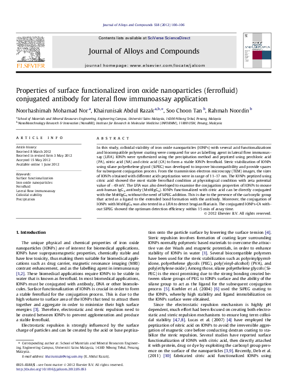 (PDF) Properties of surface functionalized iron oxide nanoparticles (ferrofluid) conjugated ...