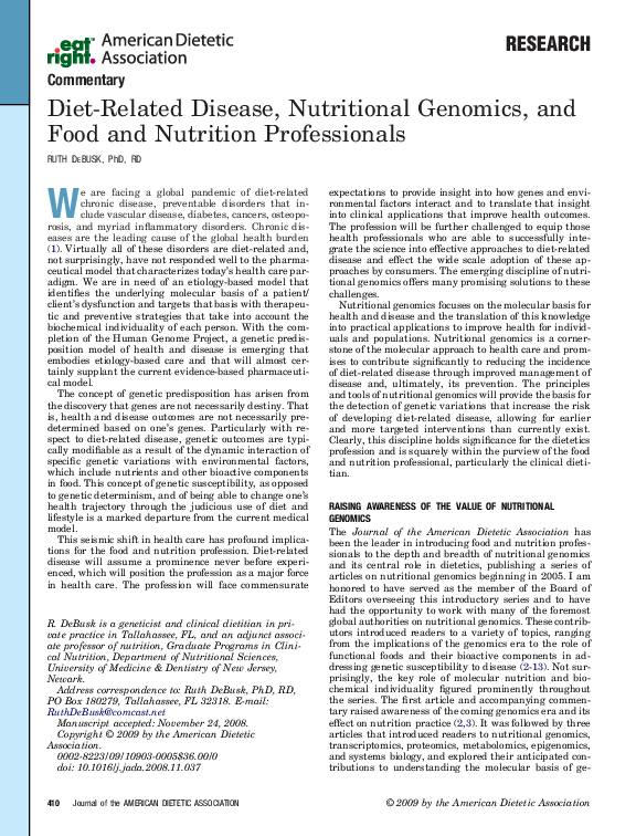(PDF) Diet-Related Disease, Nutritional Genomics, and Food and ...