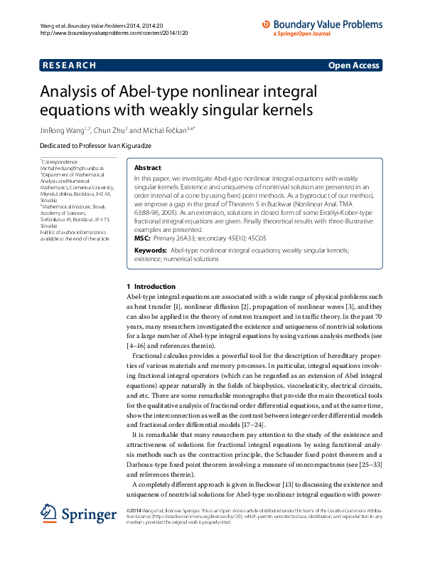 Pdf Analysis Of Abel Type Nonlinear Integral Equations With Weakly