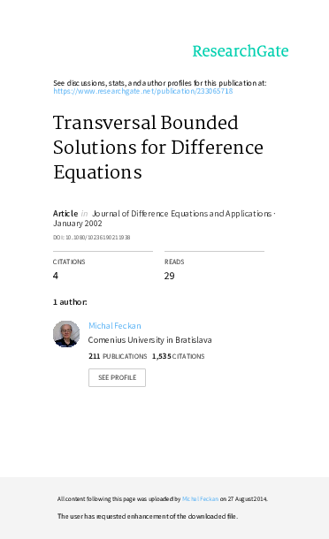(PDF) Transversal Bounded Solutions for Difference Equations