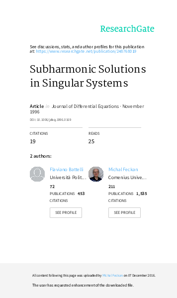 (PDF) Subharmonic Solutions in Singular Systems