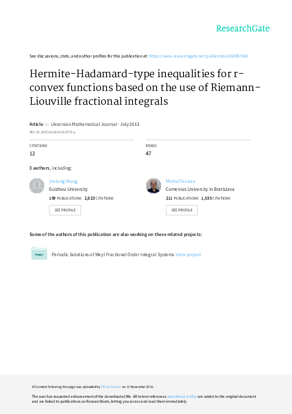 Pdf Hermitehadamard Type Inequalities For R Convex Functions Based On The Use Of Riemann