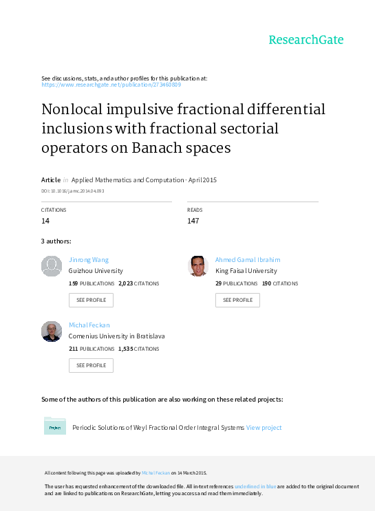 (PDF) Nonlocal impulsive fractional differential inclusions with fractional sectorial operators ...