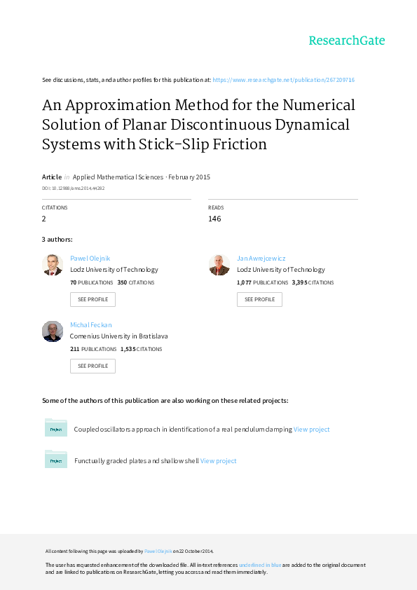 (PDF) An Approximation Method for the Numerical Solution of Planar Discontinuous Dynamical ...