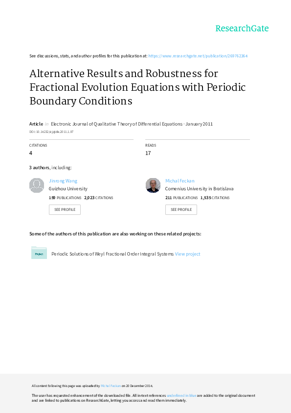 Pdf Alternative Results And Robustness For Fractional Evolution Equations With Periodic