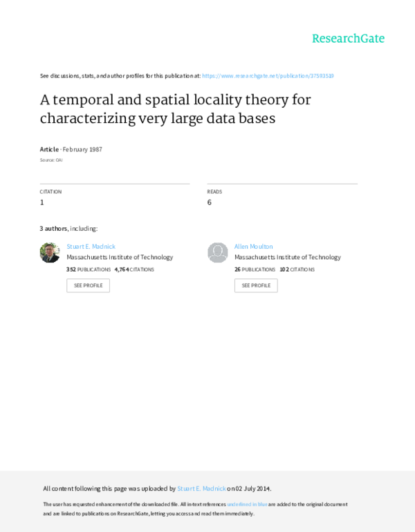 (PDF) A temporal and spatial locality theory for characterizing very large data bases
