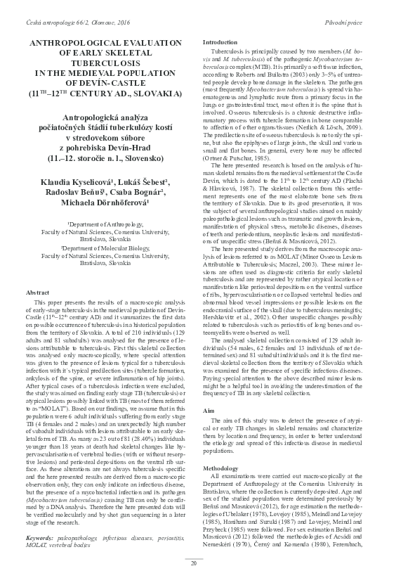 (PDF) Anthropological evaluation of early skeletal tuberculosis in the ...