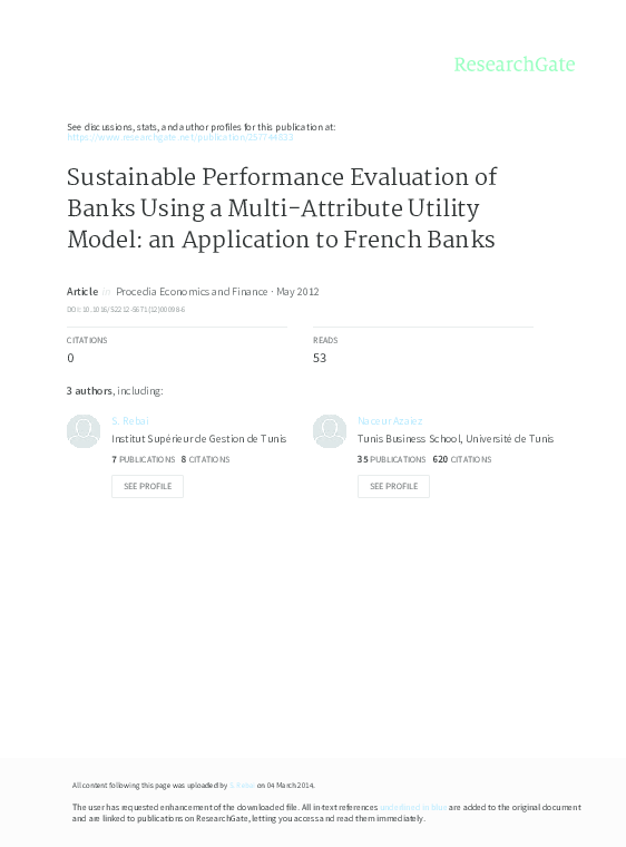 Pdf Sustainable Performance Evaluation Of Banks Using A Multi Attribute Utility Model An