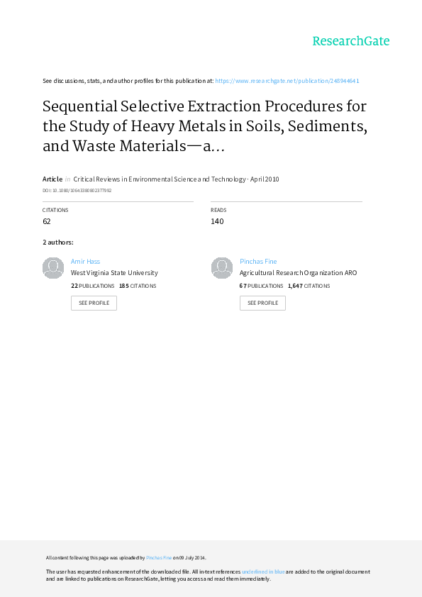 (PDF) Sequential Selective Extraction Procedures for the Study of Heavy ...