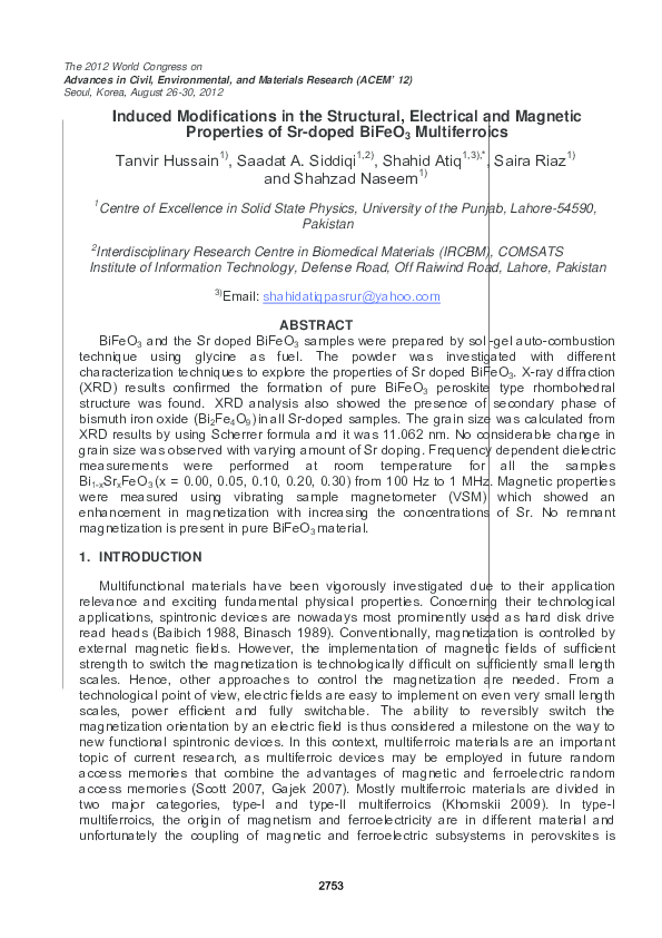 (PDF) Induced Modifications in the Structural, Electrical and Magnetic Properties of Sr-doped ...