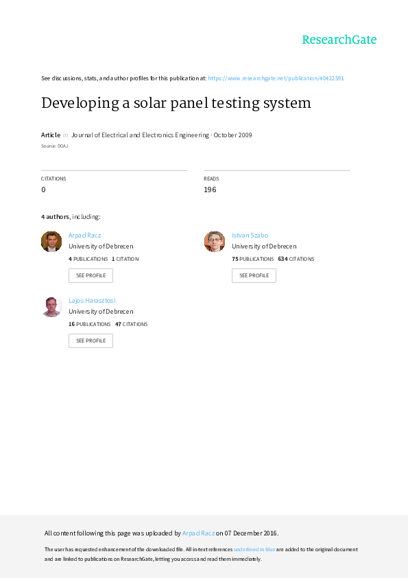 (PDF) Developing a solar panel testing system