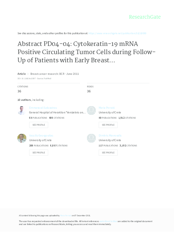 (PDF) Cytokeratin-19 mRNA-positive circulating tumor cells during follow-up of patients with ...