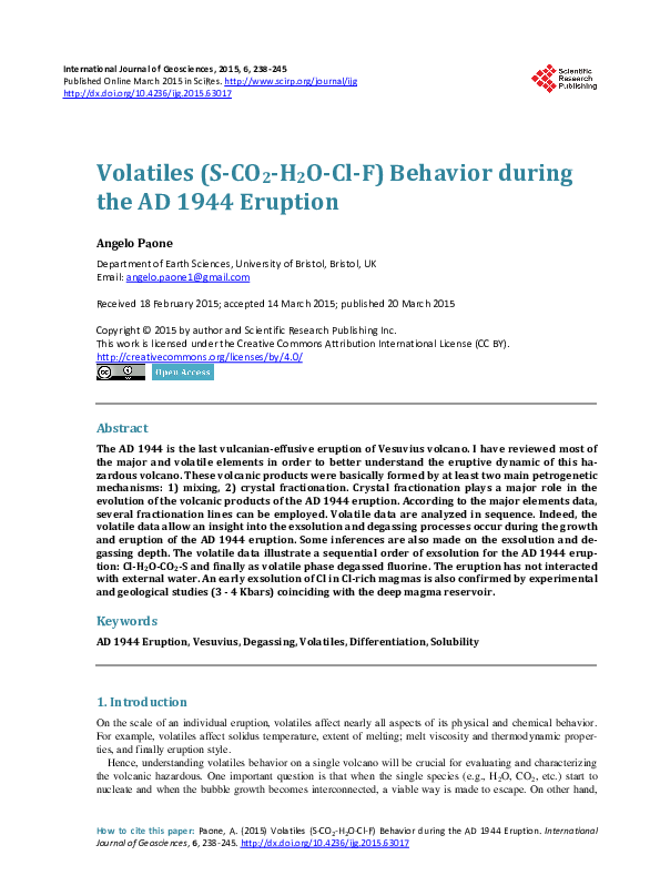 (PDF) Volatiles (S-CO 2 -H 2 O-Cl-F) Behavior during the AD 1944 ...